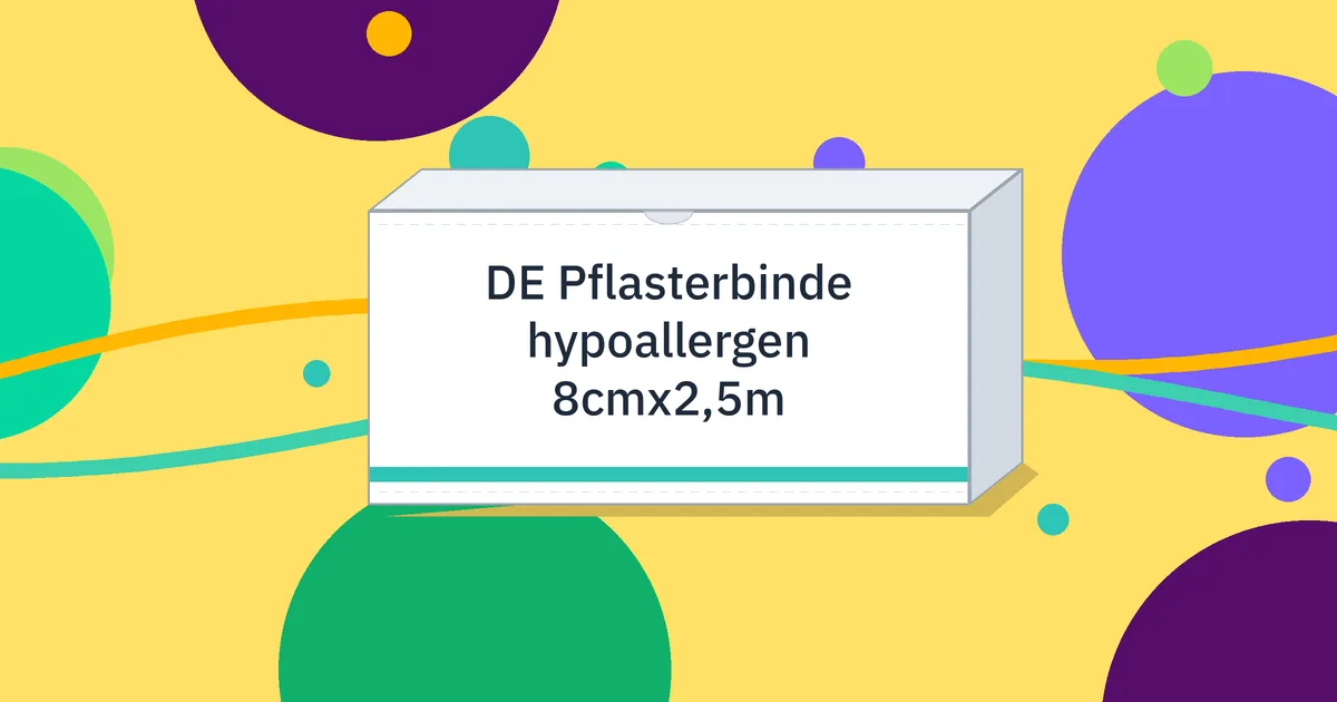 Symbolbild: Packung mit der Aufschrift DE Pflasterbinde hypoallergen 8cmx2,5m (PZN 04554468) – Verfügbarkeit und Bezug in Apotheken in Frankfurt am Main