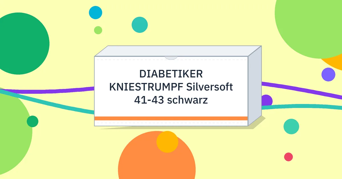 Symbolbild: Packung mit der Aufschrift DIABETIKER KNIESTRUMPF Silversoft 41-43 schwarz (PZN 02040239) – Verfügbarkeit und Bezug in Apotheken in Frankfurt am Main
