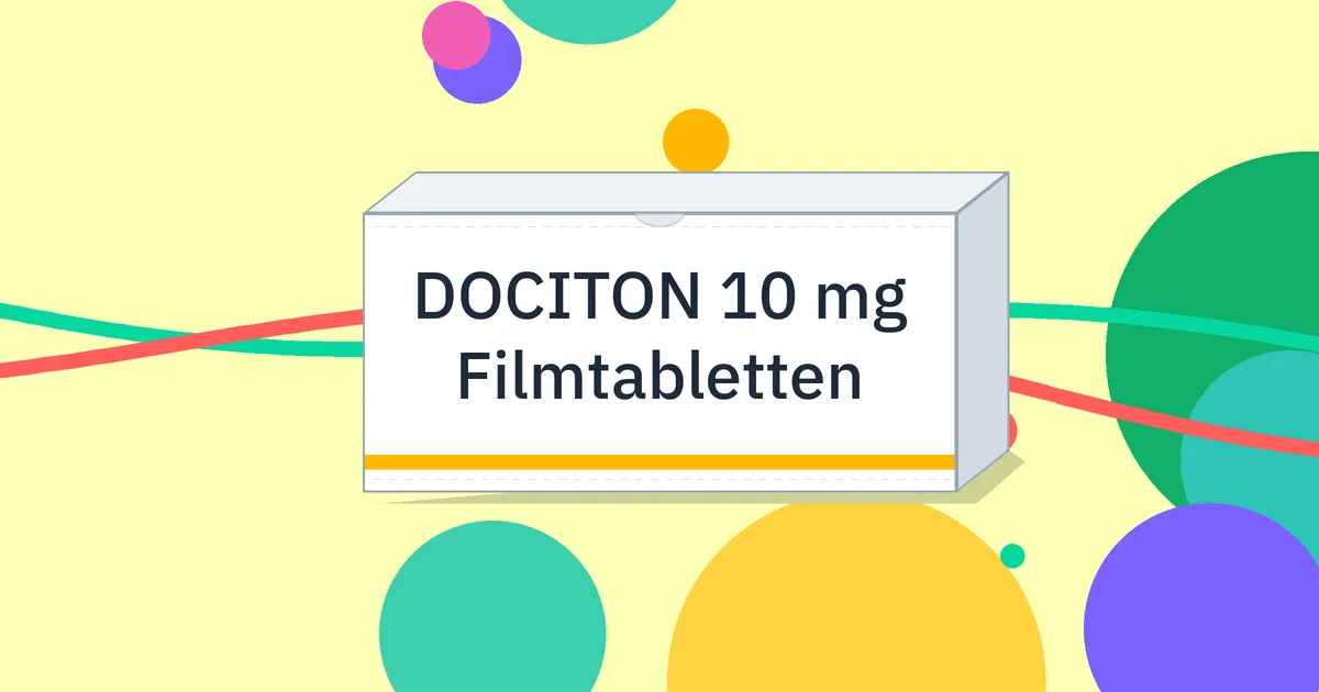 Symbolbild: Packung mit der Aufschrift DOCITON 10 mg Filmtabletten (PZN 02492987) – Verfügbarkeit und Bezug in Apotheken in Frankfurt am Main