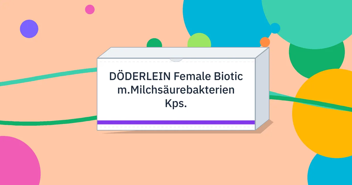 Symbolbild: Packung mit der Aufschrift DÖDERLEIN Female Biotic m.Milchsäurebakterien Kps. (PZN 19635267) – Verfügbarkeit und Bezug in Apotheken in Frankfurt am Main