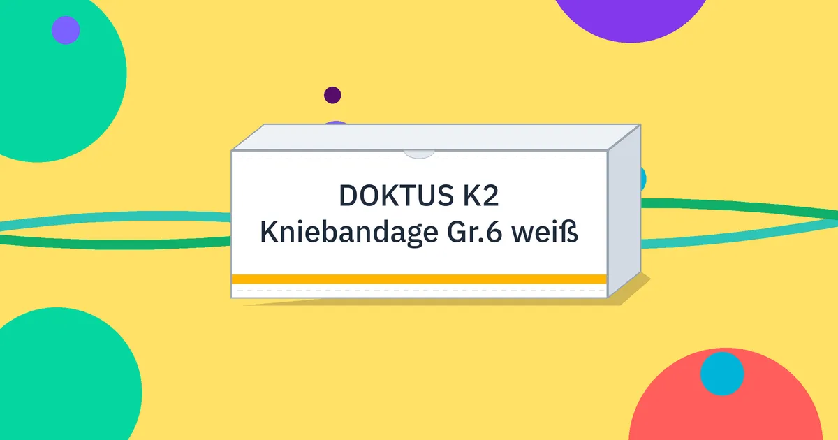 Symbolbild: Packung mit der Aufschrift DOKTUS K2 Kniebandage Gr.6 weiß (PZN 03309838) – Verfügbarkeit und Bezug in Apotheken in Frankfurt am Main