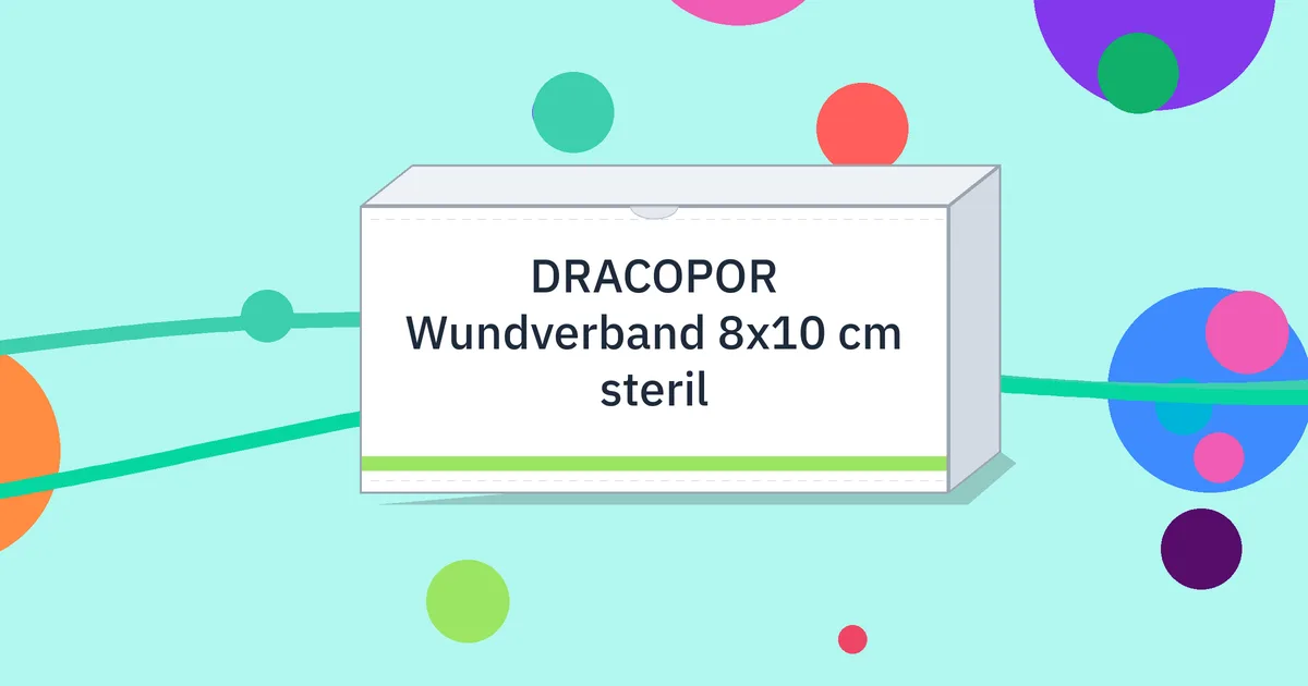 Symbolbild: Packung mit der Aufschrift DRACOPOR Wundverband 8x10 cm steril (PZN 02027003) – Verfügbarkeit und Bezug in Apotheken in Frankfurt am Main