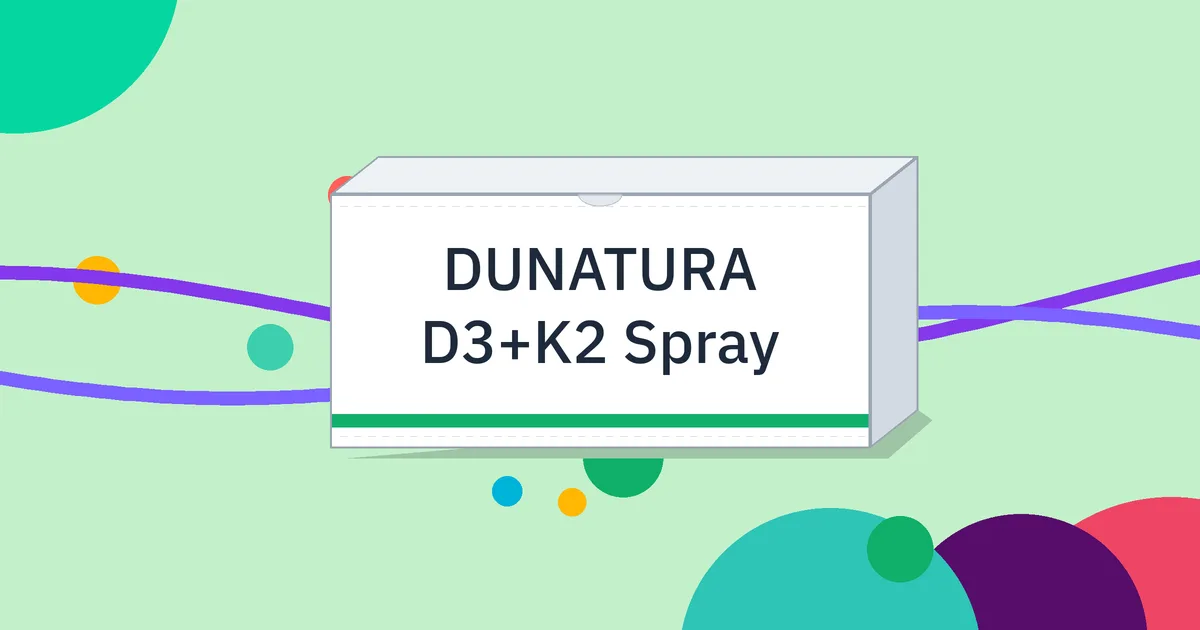 Symbolbild: Packung mit der Aufschrift DUNATURA D3+K2 Spray (PZN 17869050) – Verfügbarkeit und Bezug in Apotheken in Frankfurt am Main