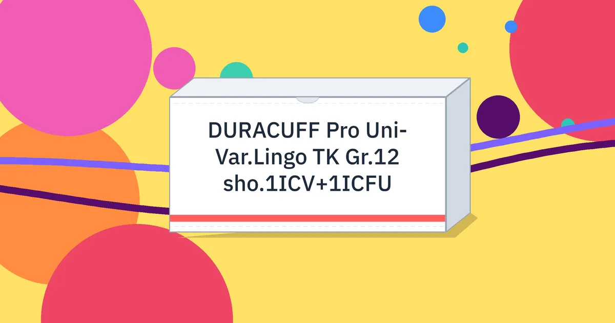 Symbolbild: Packung mit der Aufschrift DURACUFF Pro Uni-Var.Lingo TK Gr.12 sho.1ICV+1ICFU (PZN 19244472) – Verfügbarkeit und Bezug in Apotheken in Frankfurt am Main
