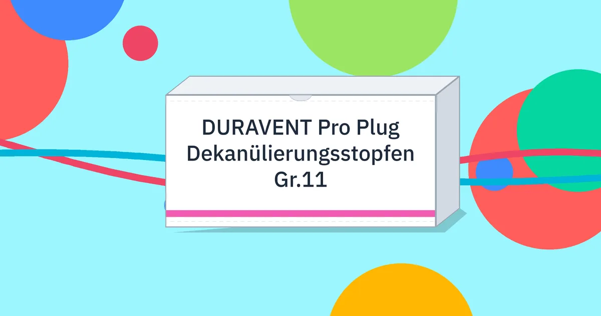 Symbolbild: Packung mit der Aufschrift DURAVENT Pro Plug Dekanülierungsstopfen Gr.11 (PZN 19272824) – Verfügbarkeit und Bezug in Apotheken in Frankfurt am Main