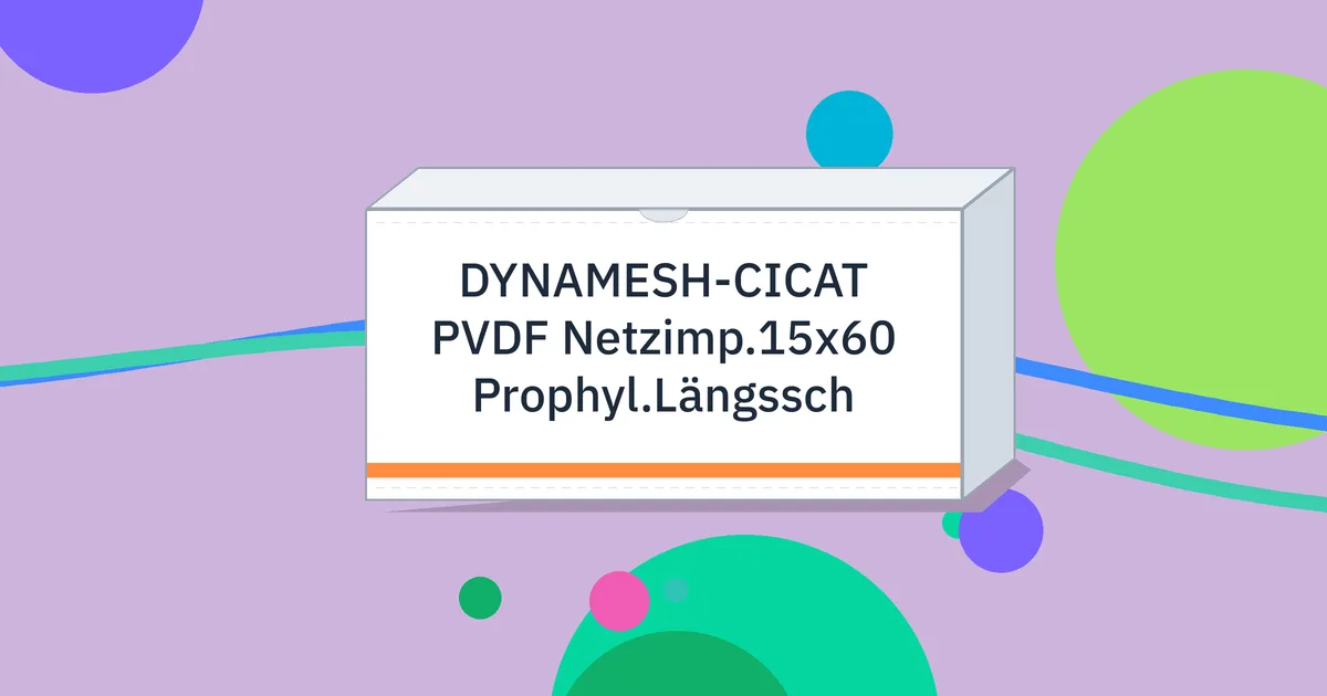 Symbolbild: Packung mit der Aufschrift DYNAMESH-CICAT PVDF Netzimp.15x60 Prophyl.Längssch (PZN 19389414) – Verfügbarkeit und Bezug in Apotheken in Frankfurt am Main