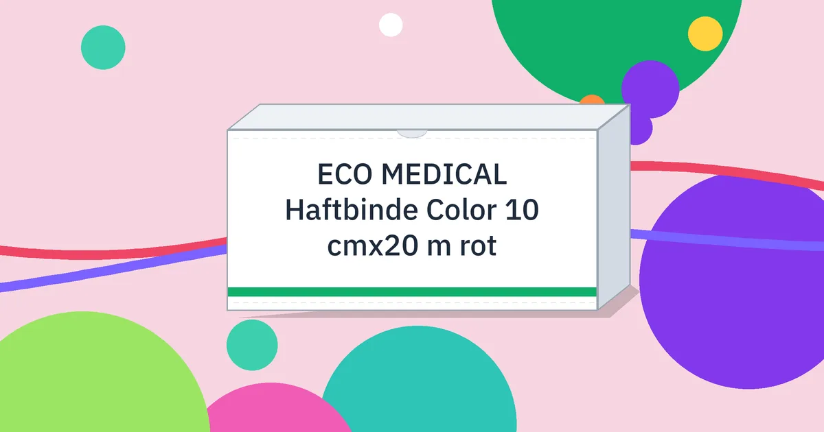 Symbolbild: Packung mit der Aufschrift ECO MEDICAL Haftbinde Color 10 cmx20 m rot (PZN 01322645) – Verfügbarkeit und Bezug in Apotheken in Frankfurt am Main