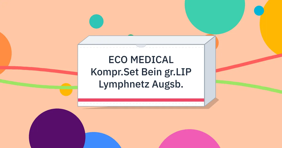 Symbolbild: Packung mit der Aufschrift ECO MEDICAL Kompr.Set Bein gr.LIP Lymphnetz Augsb. (PZN 16262127) – Verfügbarkeit und Bezug in Apotheken in Frankfurt am Main