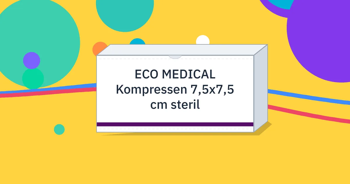 Symbolbild: Packung mit der Aufschrift ECO MEDICAL Kompressen 7,5x7,5 cm steril (PZN 00728523) – Verfügbarkeit und Bezug in Apotheken in Frankfurt am Main