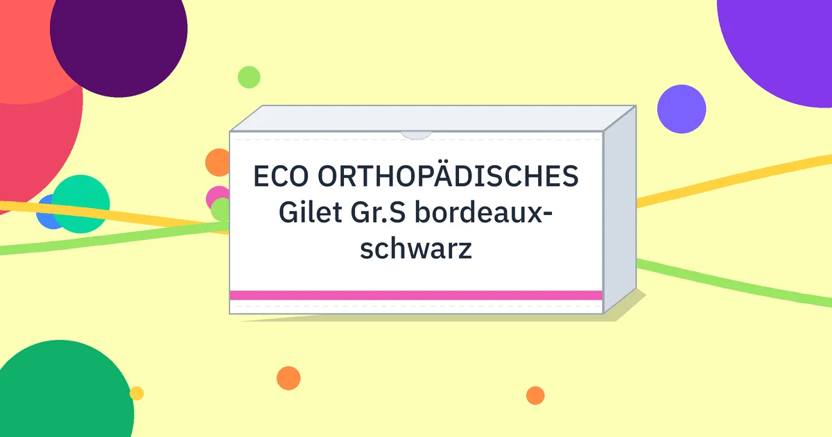 Symbolbild: Packung mit der Aufschrift ECO ORTHOPÄDISCHES Gilet Gr.S bordeaux-schwarz (PZN 14334845) – Verfügbarkeit und Bezug in Apotheken in Frankfurt am Main