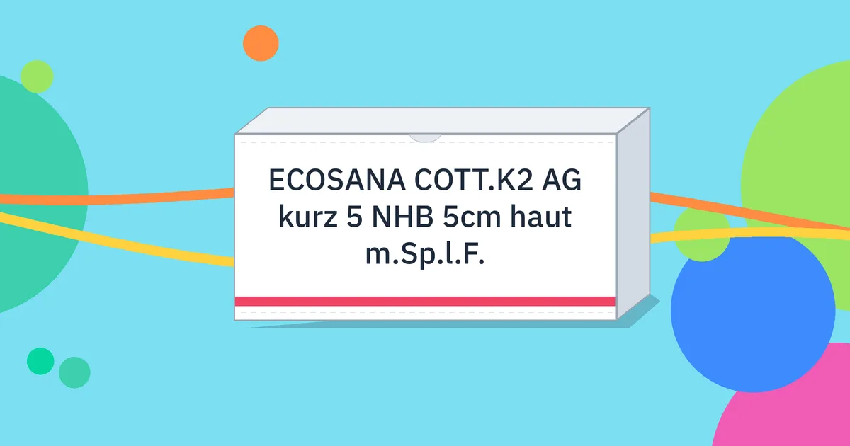 Symbolbild: Packung mit der Aufschrift ECOSANA COTT.K2 AG kurz 5 NHB 5cm haut m.Sp.l.F. (PZN 16950502) – Verfügbarkeit und Bezug in Apotheken in Frankfurt am Main