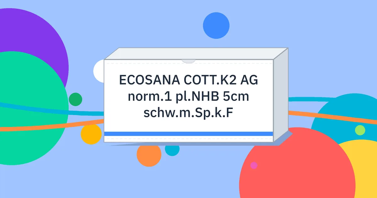 Symbolbild: Packung mit der Aufschrift ECOSANA COTT.K2 AG norm.1 pl.NHB 5cm schw.m.Sp.k.F (PZN 16948480) – Verfügbarkeit und Bezug in Apotheken in Frankfurt am Main