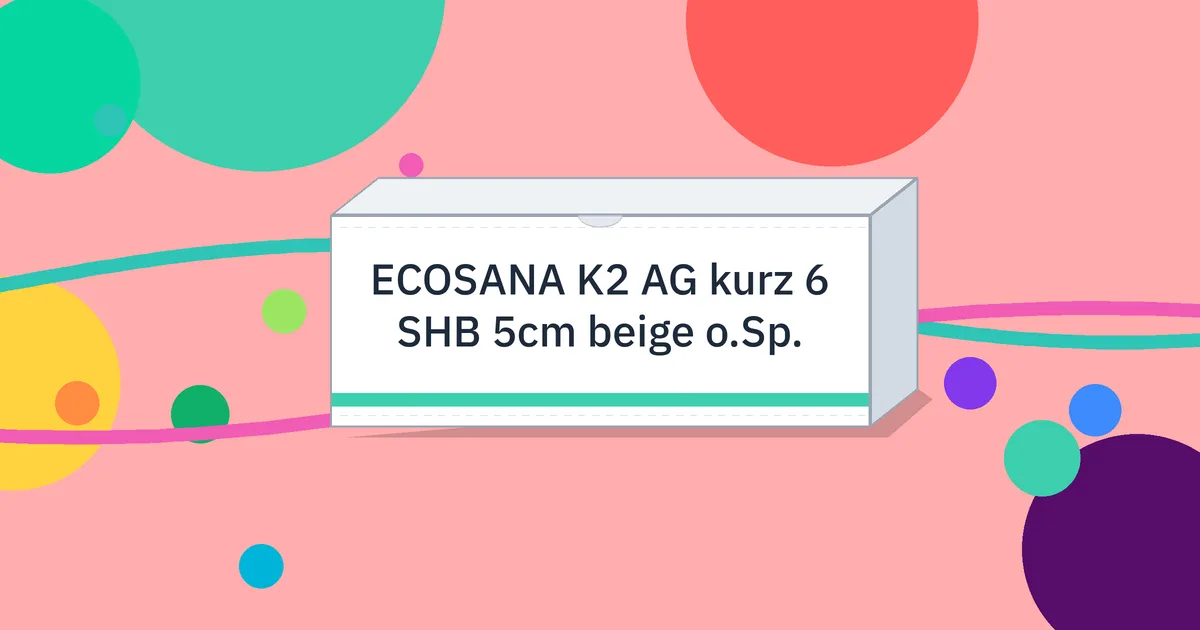Symbolbild: Packung mit der Aufschrift ECOSANA K2 AG kurz 6 SHB 5cm beige o.Sp. (PZN 01508410) – Verfügbarkeit und Bezug in Apotheken in Frankfurt am Main