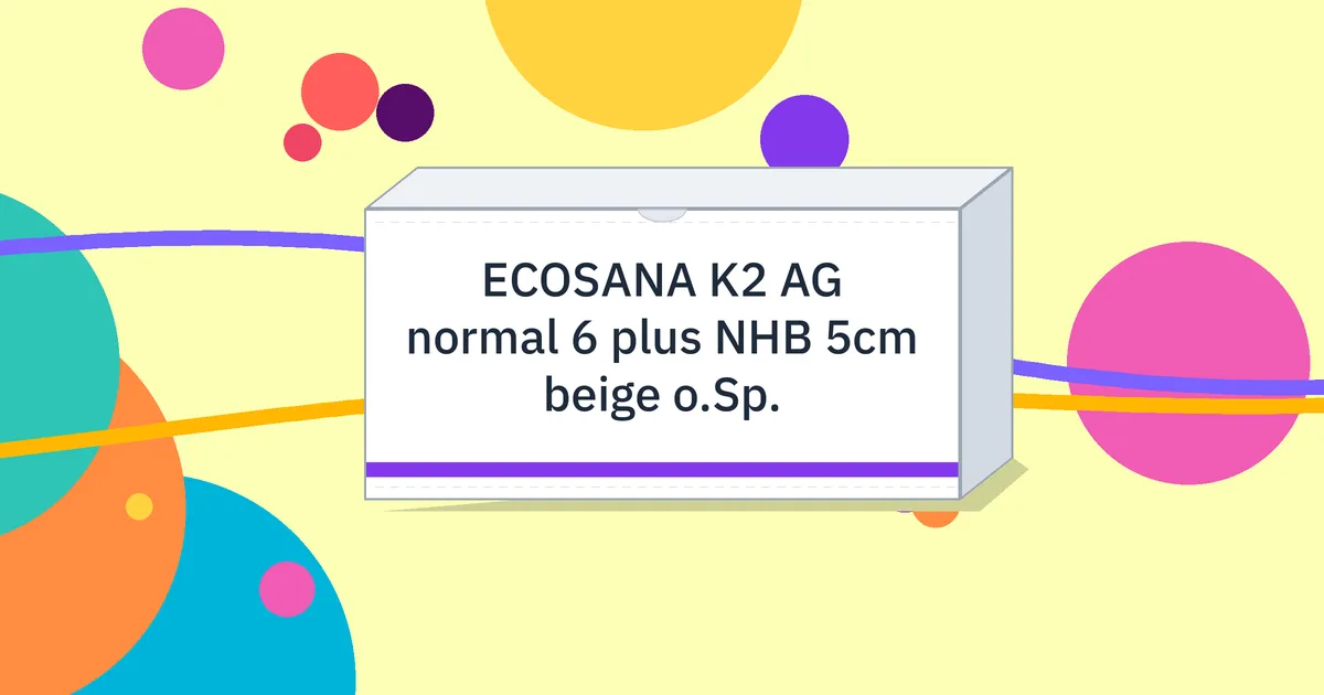 Symbolbild: Packung mit der Aufschrift ECOSANA K2 AG normal 6 plus NHB 5cm beige o.Sp. (PZN 01508829) – Verfügbarkeit und Bezug in Apotheken in Frankfurt am Main