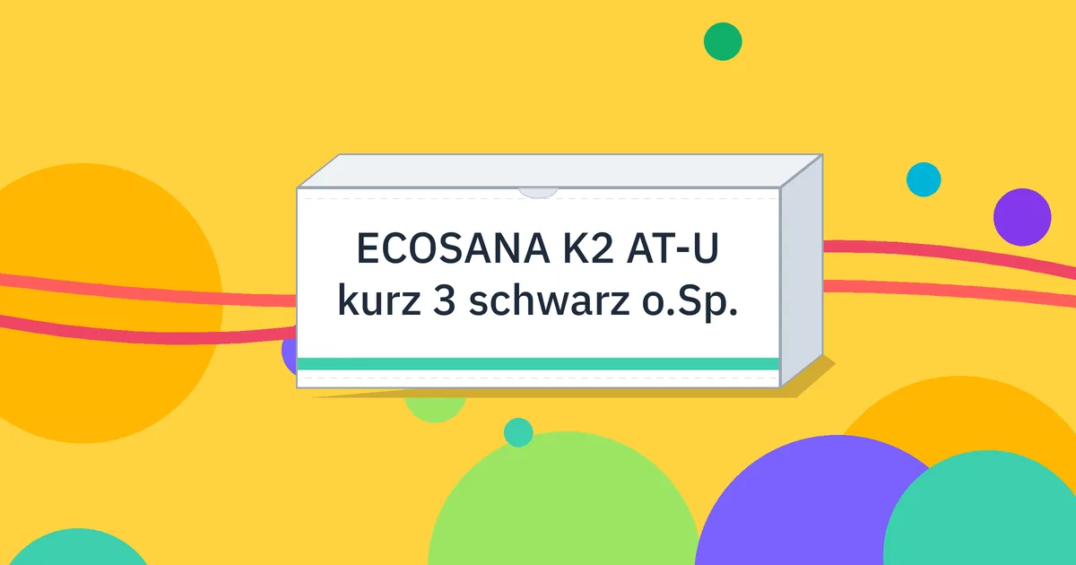 Symbolbild: Packung mit der Aufschrift ECOSANA K2 AT-U kurz 3 schwarz o.Sp. (PZN 01574186) – Verfügbarkeit und Bezug in Apotheken in Frankfurt am Main