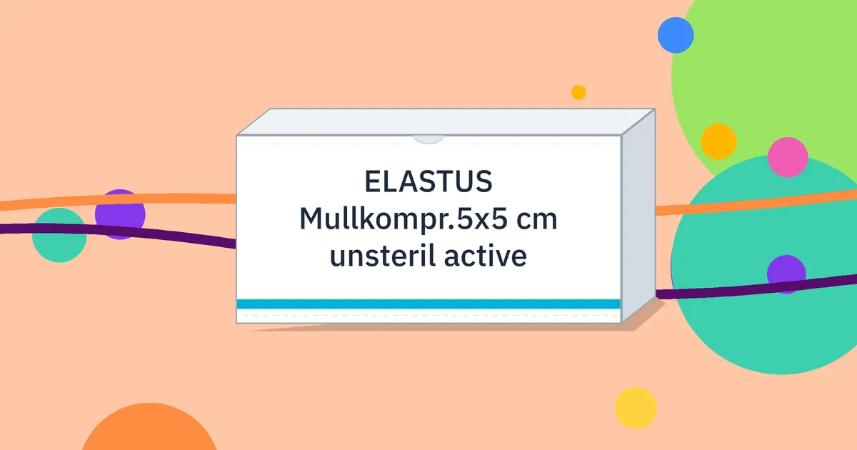 Symbolbild: Packung mit der Aufschrift ELASTUS Mullkompr.5x5 cm unsteril active (PZN 01313103) – Verfügbarkeit und Bezug in Apotheken in Frankfurt am Main