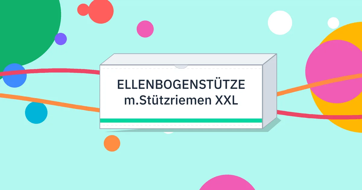 Symbolbild: Packung mit der Aufschrift ELLENBOGENSTÜTZE m.Stützriemen XXL (PZN 19069460) – Verfügbarkeit und Bezug in Apotheken in Frankfurt am Main