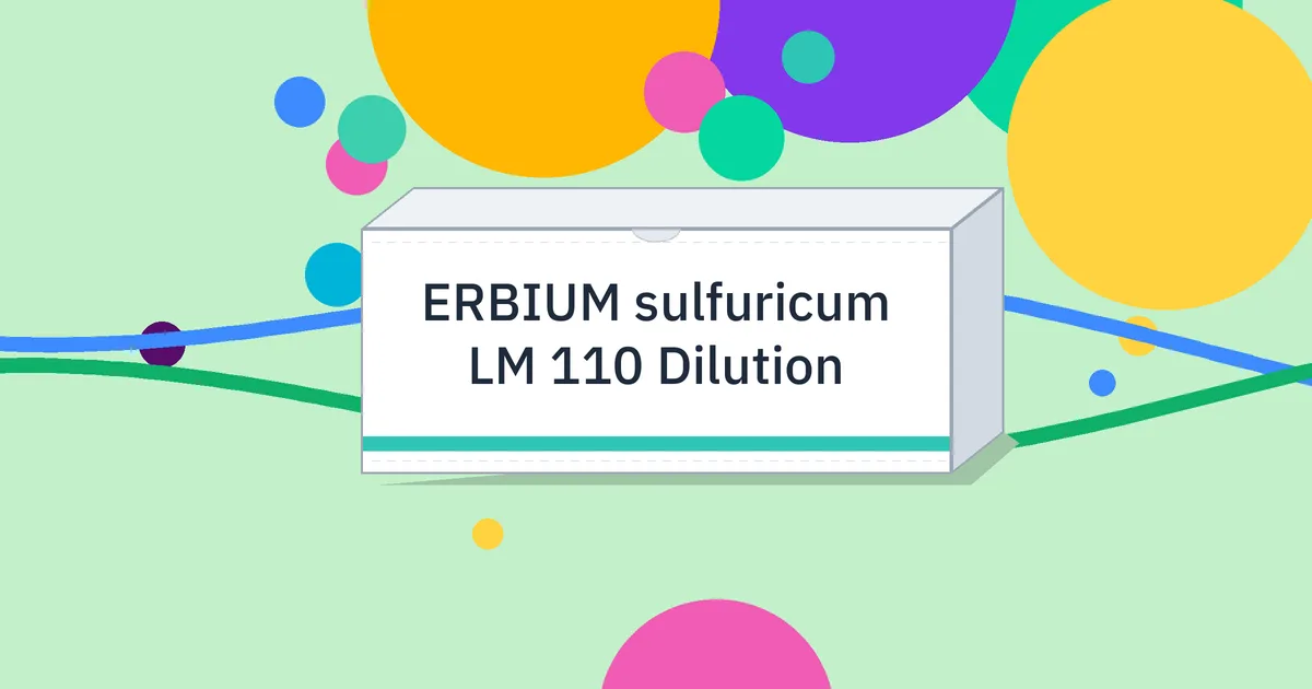 Symbolbild: Packung mit der Aufschrift ERBIUM sulfuricum LM 110 Dilution (PZN 13474194) – Verfügbarkeit und Bezug in Apotheken in Frankfurt am Main