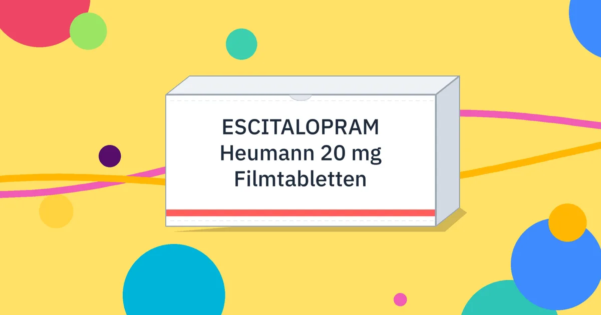 Symbolbild: Packung mit der Aufschrift ESCITALOPRAM Heumann 20 mg Filmtabletten (PZN 01942520) – Verfügbarkeit und Bezug in Apotheken in Frankfurt am Main