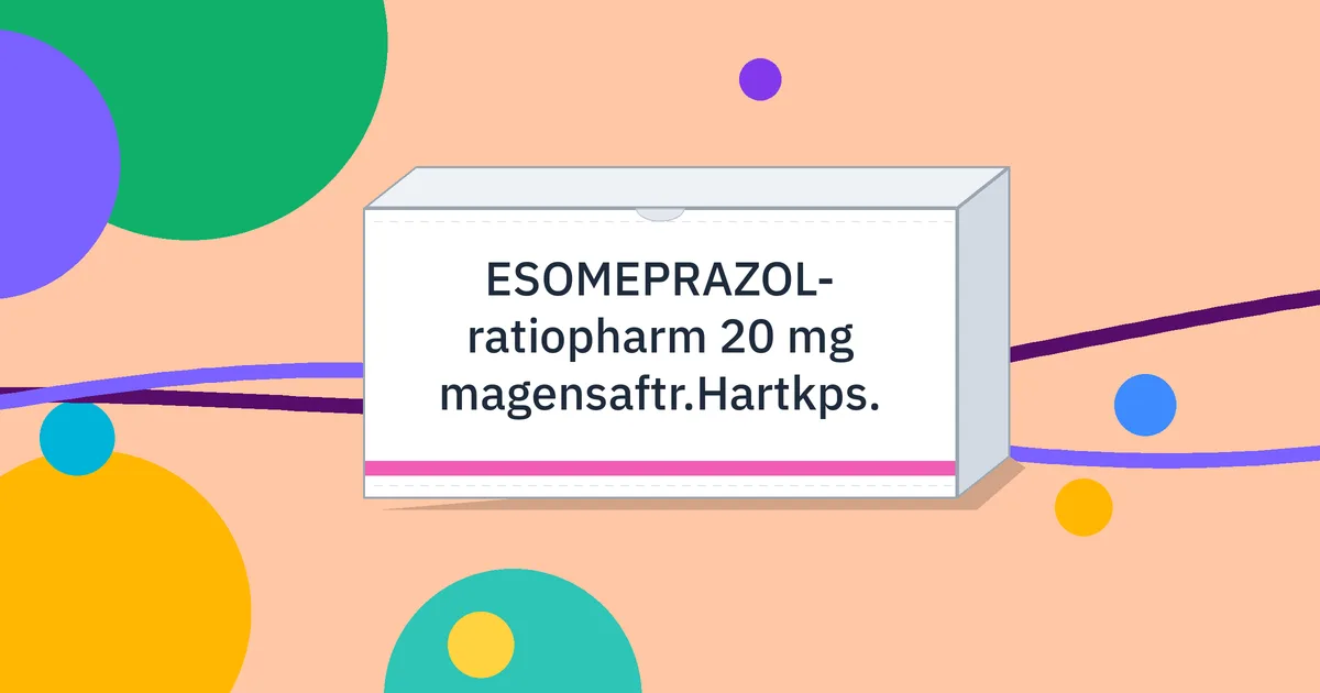 Symbolbild: Packung mit der Aufschrift ESOMEPRAZOL-ratiopharm 20 mg magensaftr.Hartkps. (PZN 06456741) – Verfügbarkeit und Bezug in Apotheken in Frankfurt am Main
