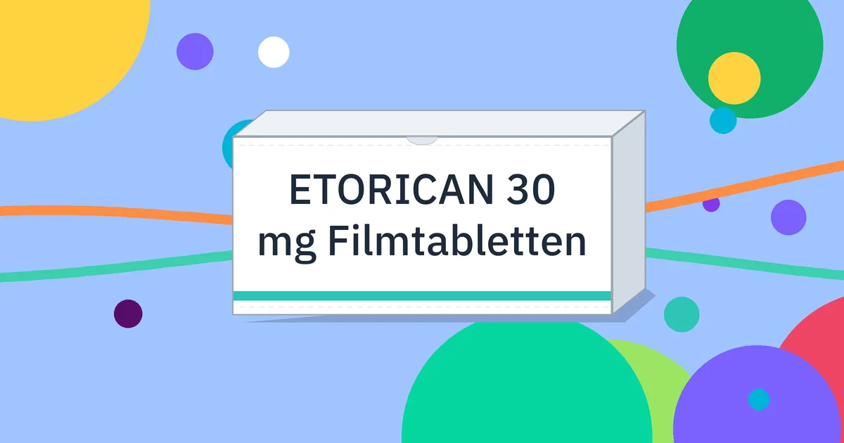 Symbolbild: Packung mit der Aufschrift ETORICAN 30 mg Filmtabletten (PZN 12652529) – Verfügbarkeit und Bezug in Apotheken in Frankfurt am Main