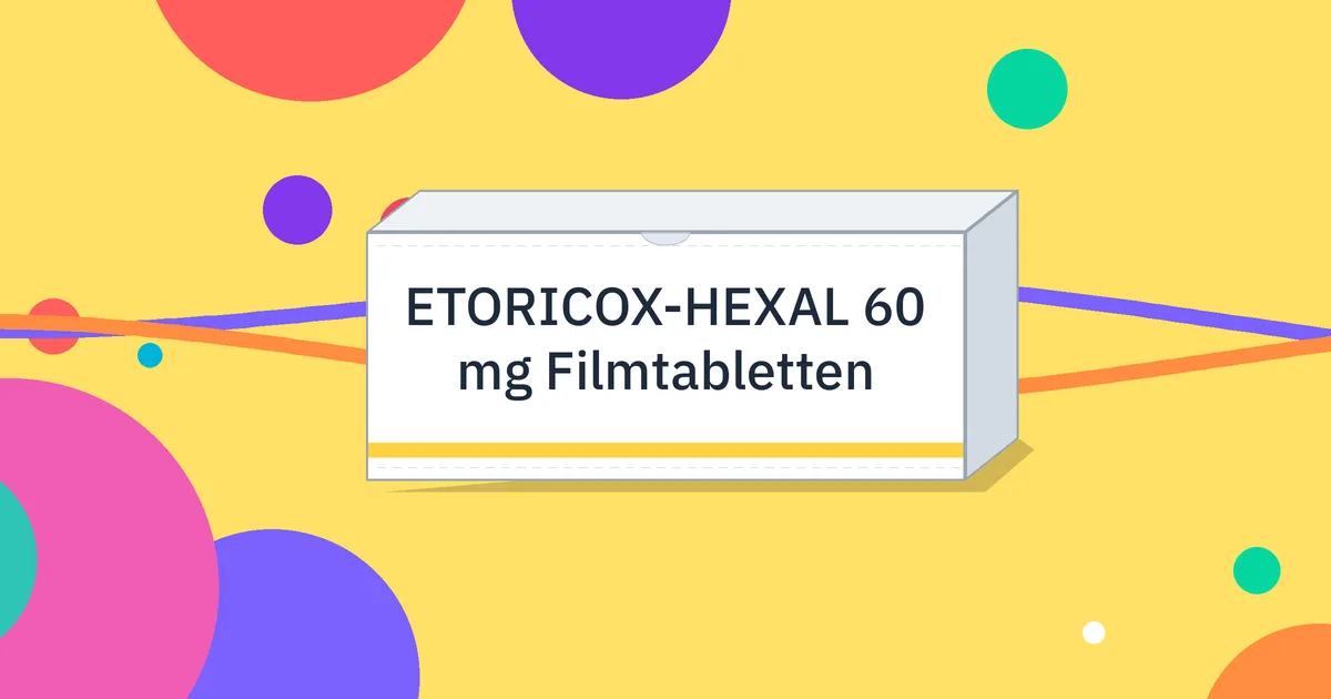 Symbolbild: Packung mit der Aufschrift ETORICOX-HEXAL 60 mg Filmtabletten (PZN 11872192) – Verfügbarkeit und Bezug in Apotheken in Frankfurt am Main