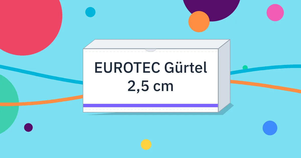 Symbolbild: Packung mit der Aufschrift EUROTEC Gürtel 2,5 cm (PZN 09713552) – Verfügbarkeit und Bezug in Apotheken in Frankfurt am Main