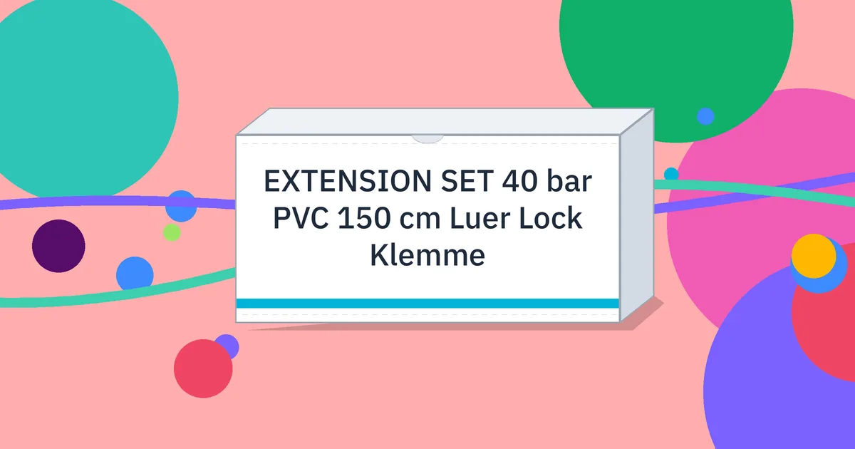 Symbolbild: Packung mit der Aufschrift EXTENSION SET 40 bar PVC 150 cm Luer Lock Klemme (PZN 19304122) – Verfügbarkeit und Bezug in Apotheken in Frankfurt am Main