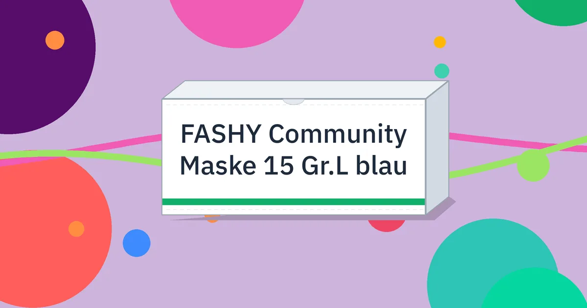 Symbolbild: Packung mit der Aufschrift FASHY Community Maske 15 Gr.L blau (PZN 16945406) – Verfügbarkeit und Bezug in Apotheken in Frankfurt am Main