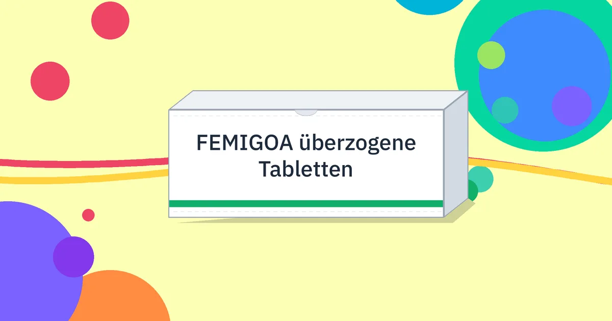 Symbolbild: Packung mit der Aufschrift FEMIGOA überzogene Tabletten (PZN 03025489) – Verfügbarkeit und Bezug in Apotheken in Frankfurt am Main