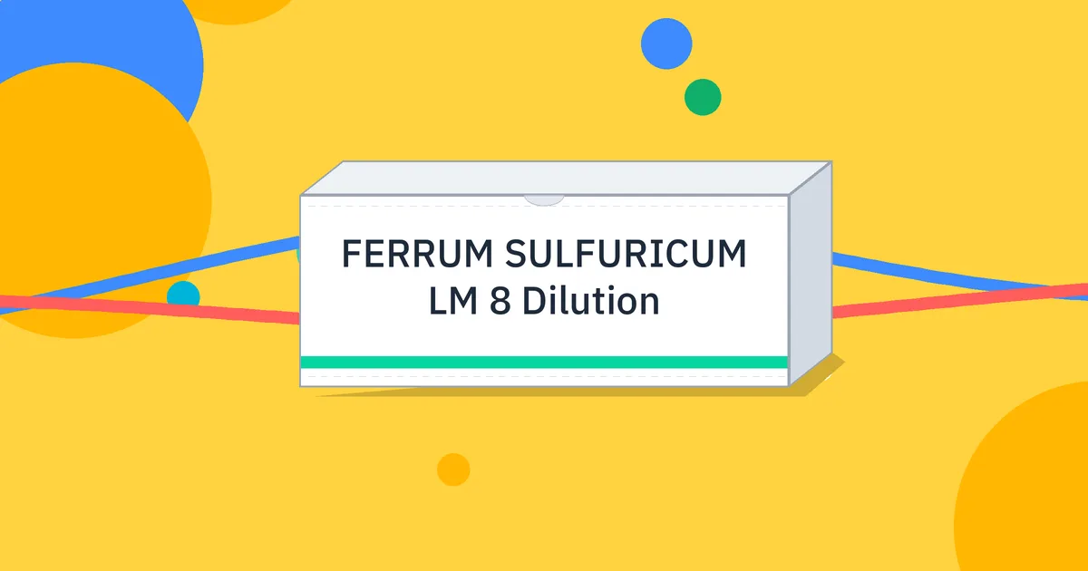 Symbolbild: Packung mit der Aufschrift FERRUM SULFURICUM LM 8 Dilution (PZN 12853469) – Verfügbarkeit und Bezug in Apotheken in Frankfurt am Main