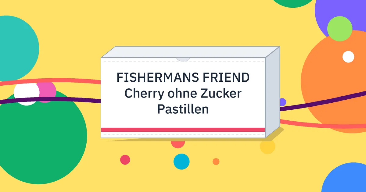 Symbolbild: Packung mit der Aufschrift FISHERMANS FRIEND Cherry ohne Zucker Pastillen (PZN 18772022) – Verfügbarkeit und Bezug in Apotheken in Frankfurt am Main