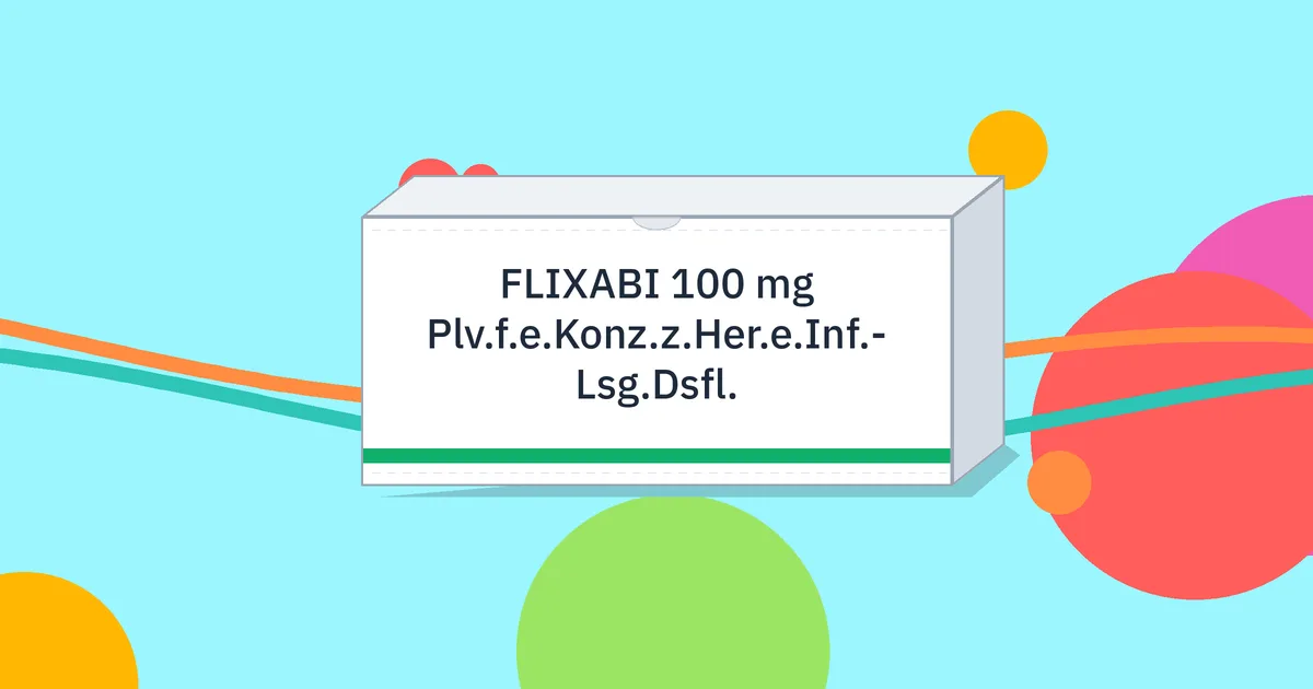 Symbolbild: Packung mit der Aufschrift FLIXABI 100 mg Plv.f.e.Konz.z.Her.e.Inf.-Lsg.Dsfl. (PZN 15386258) – Verfügbarkeit und Bezug in Apotheken in Frankfurt am Main