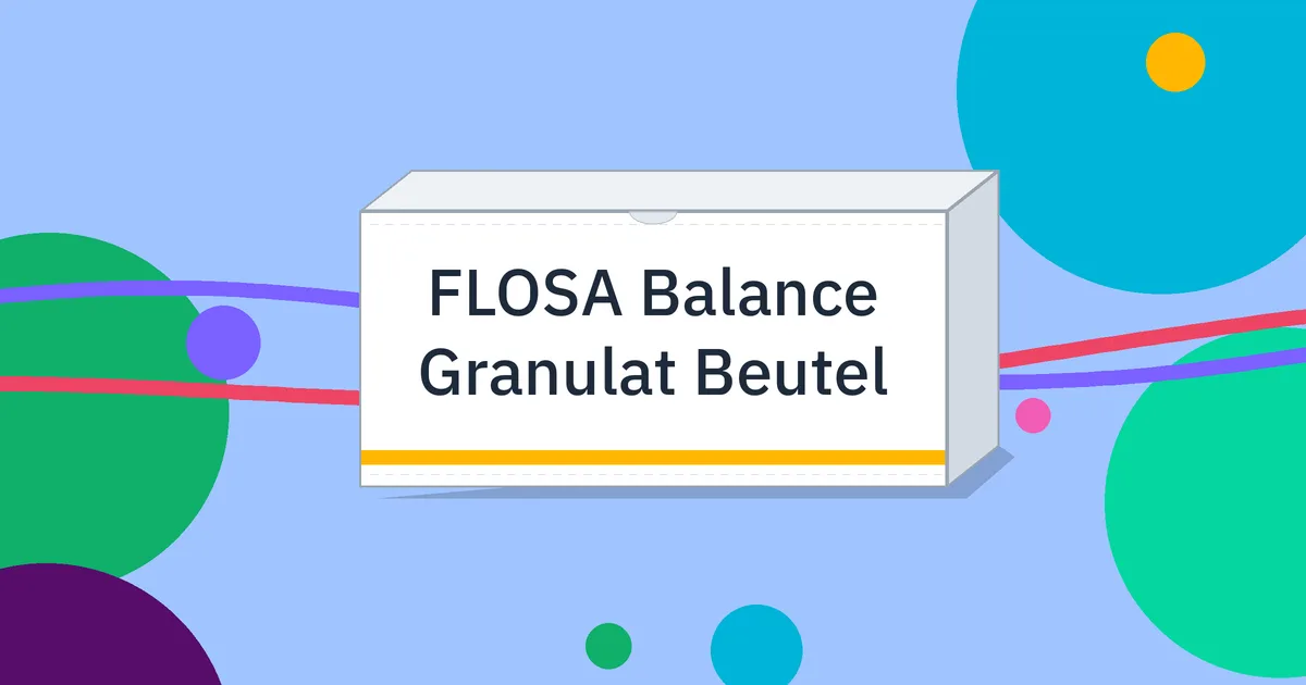 Symbolbild: Packung mit der Aufschrift FLOSA Balance Granulat Beutel (PZN 13750257) – Verfügbarkeit und Bezug in Apotheken in Frankfurt am Main