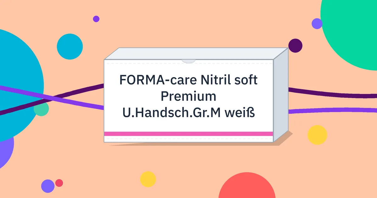 Symbolbild: Packung mit der Aufschrift FORMA-care Nitril soft Premium U.Handsch.Gr.M weiß (PZN 11000641) – Verfügbarkeit und Bezug in Apotheken in Frankfurt am Main