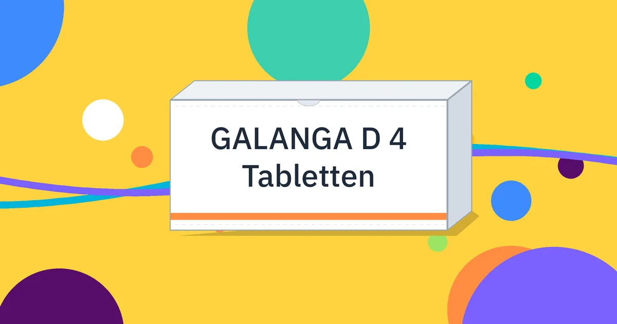 Symbolbild: Packung mit der Aufschrift GALANGA D 4 Tabletten (PZN 07168398) – Verfügbarkeit und Bezug in Apotheken in Frankfurt am Main