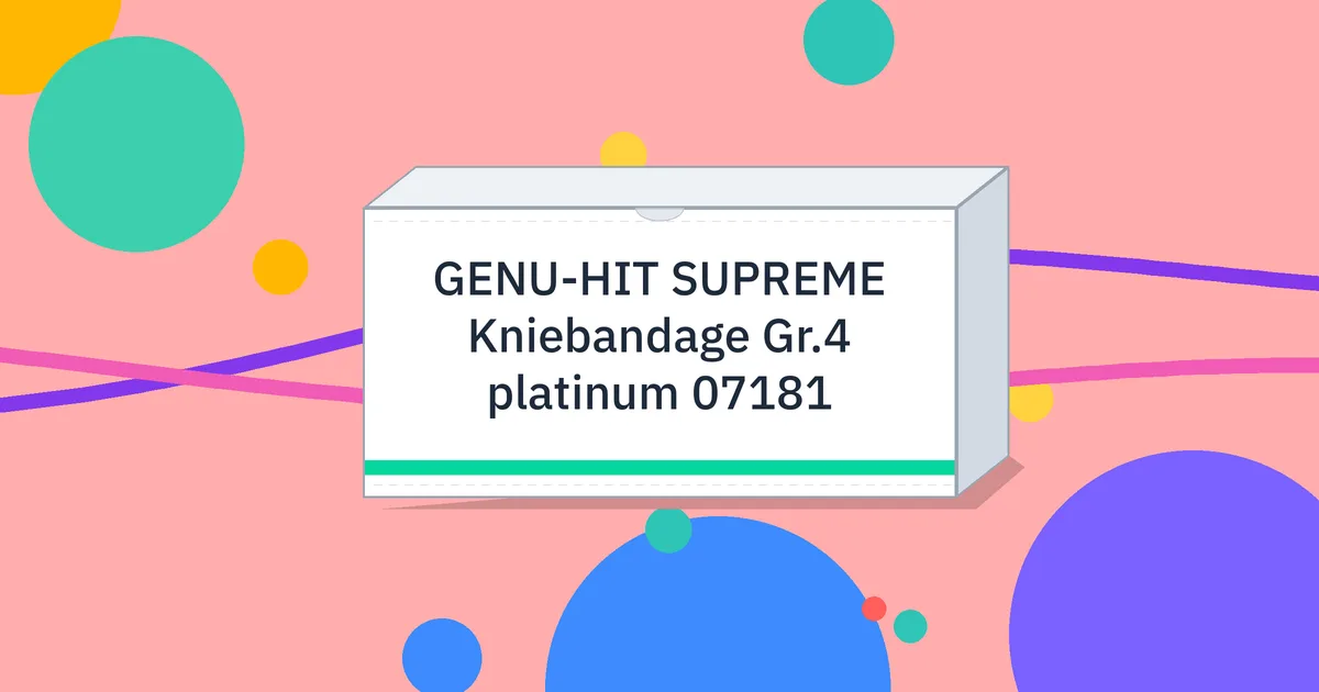 Symbolbild: Packung mit der Aufschrift GENU-HIT SUPREME Kniebandage Gr.4 platinum 07181 (PZN 15200696) – Verfügbarkeit und Bezug in Apotheken in Frankfurt am Main