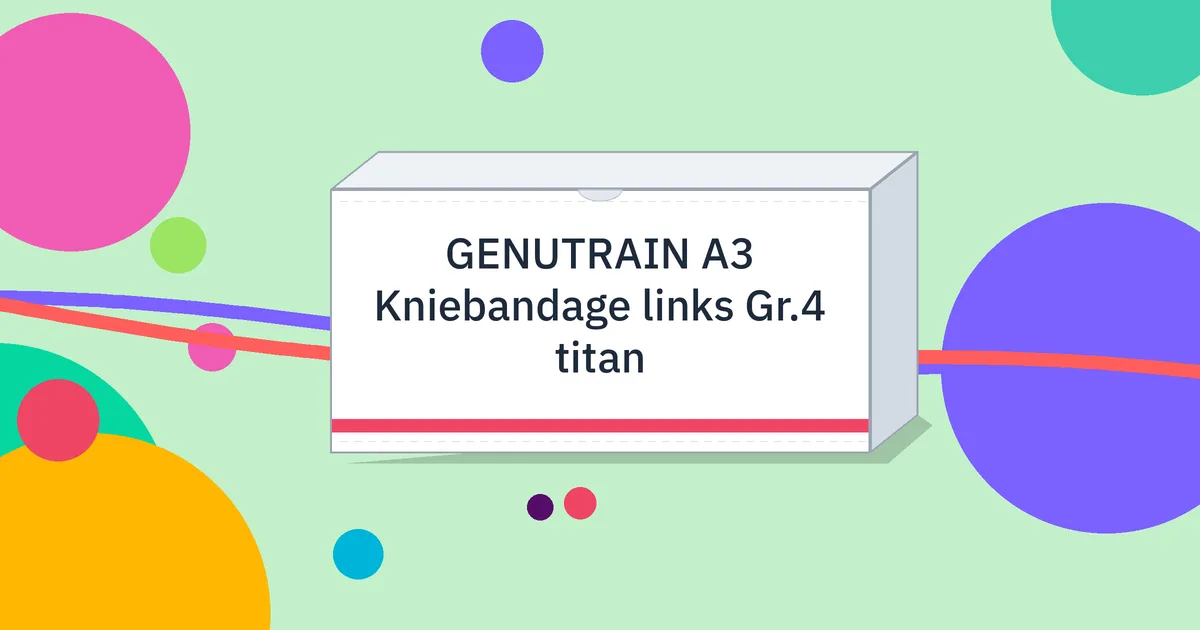 Symbolbild: Packung mit der Aufschrift GENUTRAIN A3 Kniebandage links Gr.4 titan (PZN 01071887) – Verfügbarkeit und Bezug in Apotheken in Frankfurt am Main