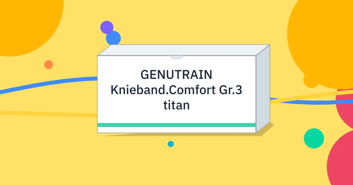 Symbolbild: Packung mit der Aufschrift GENUTRAIN Knieband.Comfort Gr.3 titan (PZN 12517079) – Verfügbarkeit und Bezug in Apotheken in Frankfurt am Main