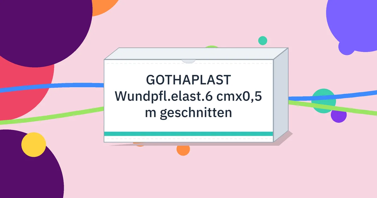 Symbolbild: Packung mit der Aufschrift GOTHAPLAST Wundpfl.elast.6 cmx0,5 m geschnitten (PZN 04951382) – Verfügbarkeit und Bezug in Apotheken in Frankfurt am Main