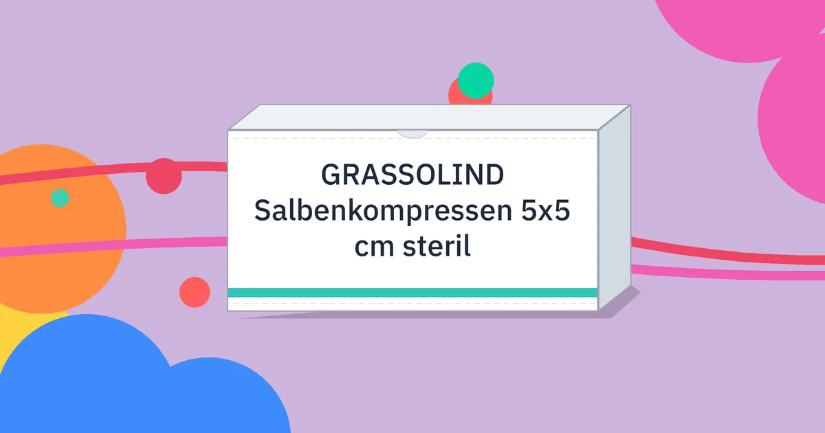 Symbolbild: Packung mit der Aufschrift GRASSOLIND Salbenkompressen 5x5 cm steril (PZN 18127764) – Verfügbarkeit und Bezug in Apotheken in Frankfurt am Main