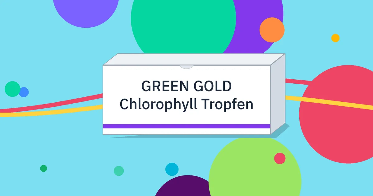 Symbolbild: Packung mit der Aufschrift GREEN GOLD Chlorophyll Tropfen (PZN 17824981) – Verfügbarkeit und Bezug in Apotheken in Frankfurt am Main