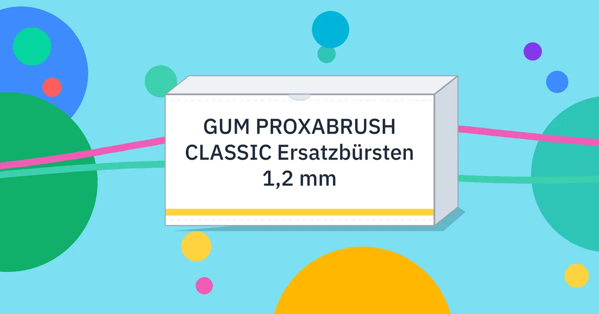 Symbolbild: Packung mit der Aufschrift GUM PROXABRUSH CLASSIC Ersatzbürsten 1,2 mm (PZN 11347988) – Verfügbarkeit und Bezug in Apotheken in Frankfurt am Main