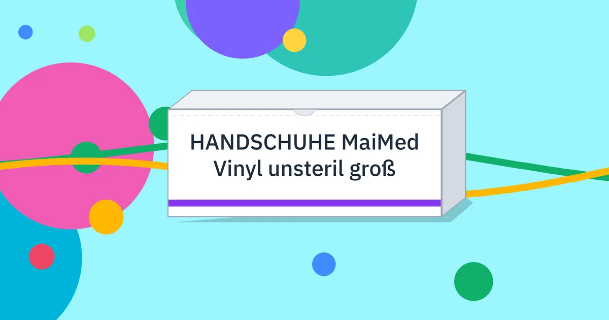 Symbolbild: Packung mit der Aufschrift HANDSCHUHE MaiMed Vinyl unsteril groß (PZN 01461192) – Verfügbarkeit und Bezug in Apotheken in Frankfurt am Main