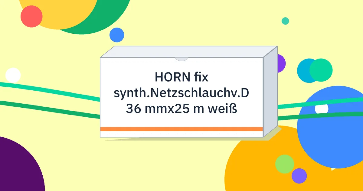 Symbolbild: Packung mit der Aufschrift HORN fix synth.Netzschlauchv.D 36 mmx25 m weiß (PZN 03783327) – Verfügbarkeit und Bezug in Apotheken in Frankfurt am Main