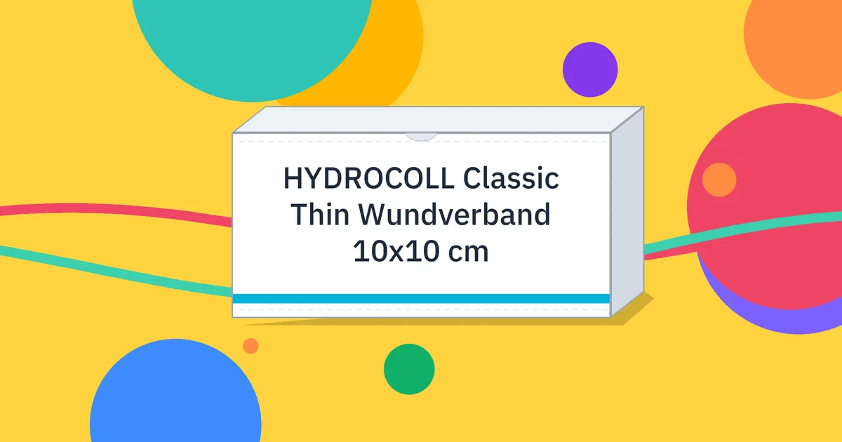 Symbolbild: Packung mit der Aufschrift HYDROCOLL Classic Thin Wundverband 10x10 cm (PZN 19413029) – Verfügbarkeit und Bezug in Apotheken in Frankfurt am Main