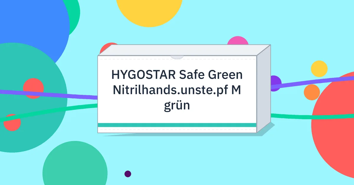 Symbolbild: Packung mit der Aufschrift HYGOSTAR Safe Green Nitrilhands.unste.pf M grün (PZN 20772029) – Verfügbarkeit und Bezug in Apotheken in Frankfurt am Main