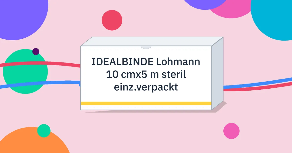 Symbolbild: Packung mit der Aufschrift IDEALBINDE Lohmann 10 cmx5 m steril einz.verpackt (PZN 04780638) – Verfügbarkeit und Bezug in Apotheken in Frankfurt am Main