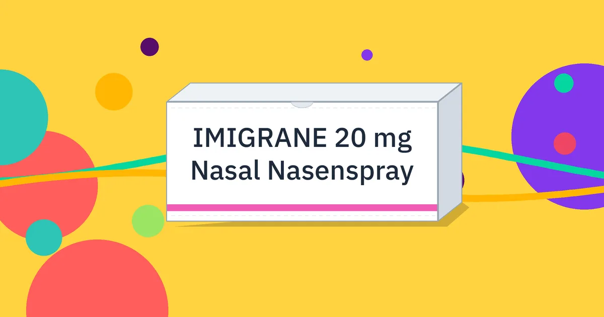 Symbolbild: Packung mit der Aufschrift IMIGRANE 20 mg Nasal Nasenspray (PZN 03934499) – Verfügbarkeit und Bezug in Apotheken in Frankfurt am Main