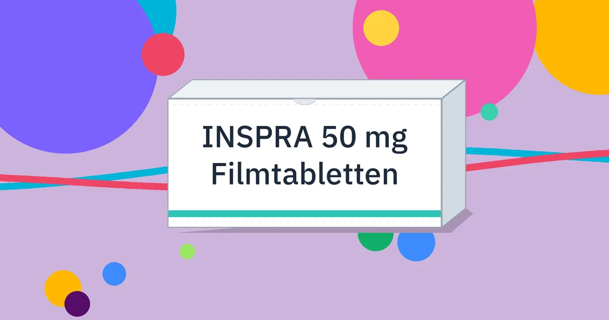 Symbolbild: Packung mit der Aufschrift INSPRA 50 mg Filmtabletten (PZN 00137561) – Verfügbarkeit und Bezug in Apotheken in Frankfurt am Main